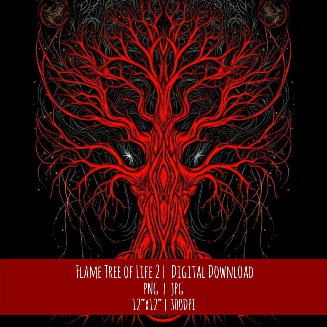 Flame Red Tree of Life Printable: Spooky Halloween PNG JPG (digital ...