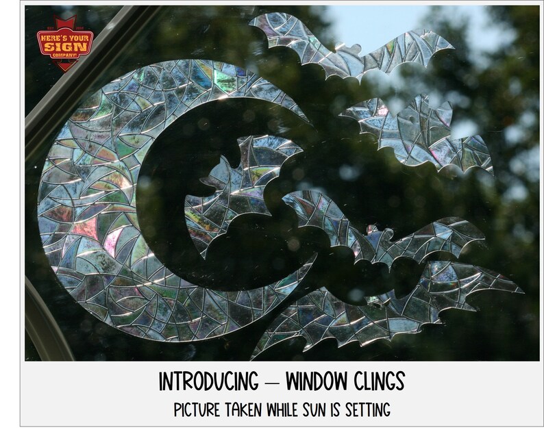 Halloween Bat and Crescent Moon Window Cling. Sun Catcher. Rainbow ...