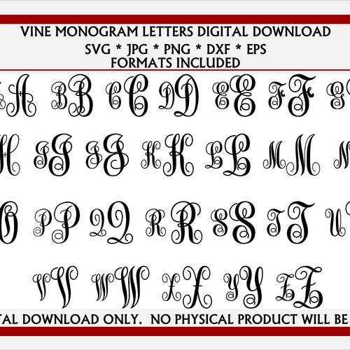 Vine Monogram Letters SVG JPG Dxf EPS and Png. Digital - Etsy