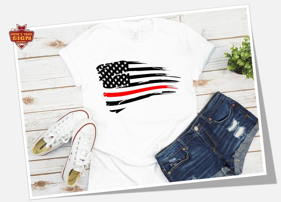 Fire Red Line Tattered Flag Iron on Vinyl Decal. DIY Transfers in ...