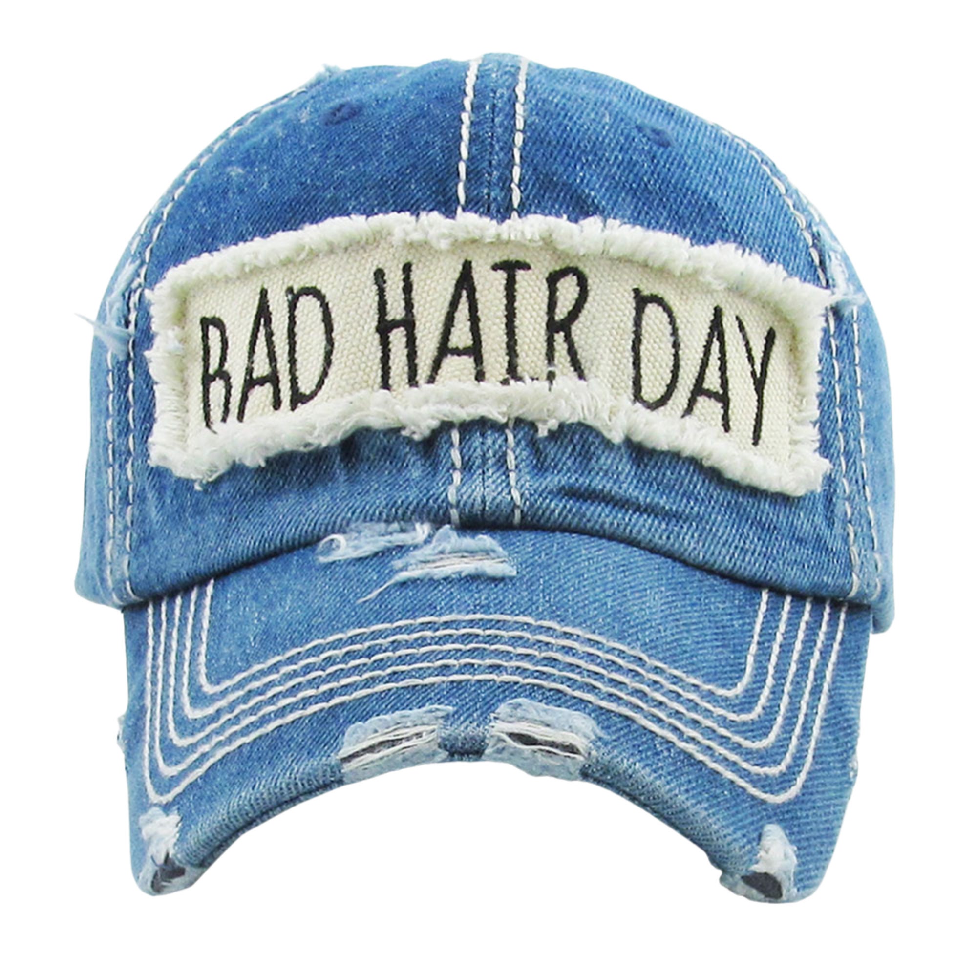BAD HAIR DAY Distressed Denim Cap for Ladies, Messy Hair Hat for Women ...
