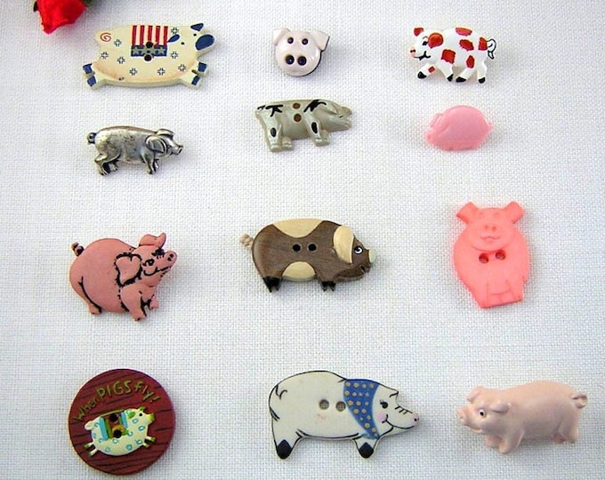 15 Fun Pig, Swine, Hog BUTTONS, Realistic, When Pigs Fly, Various ...