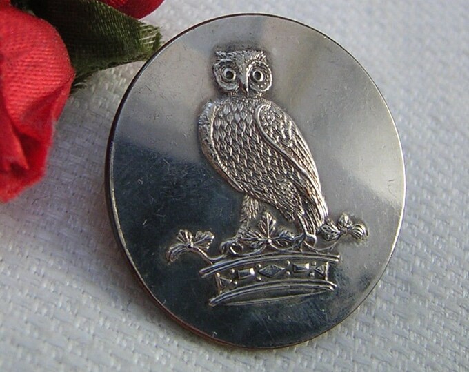 Antique Livery Owl Button, Wise Bird Sitting on Ducal Coronet Crown ...
