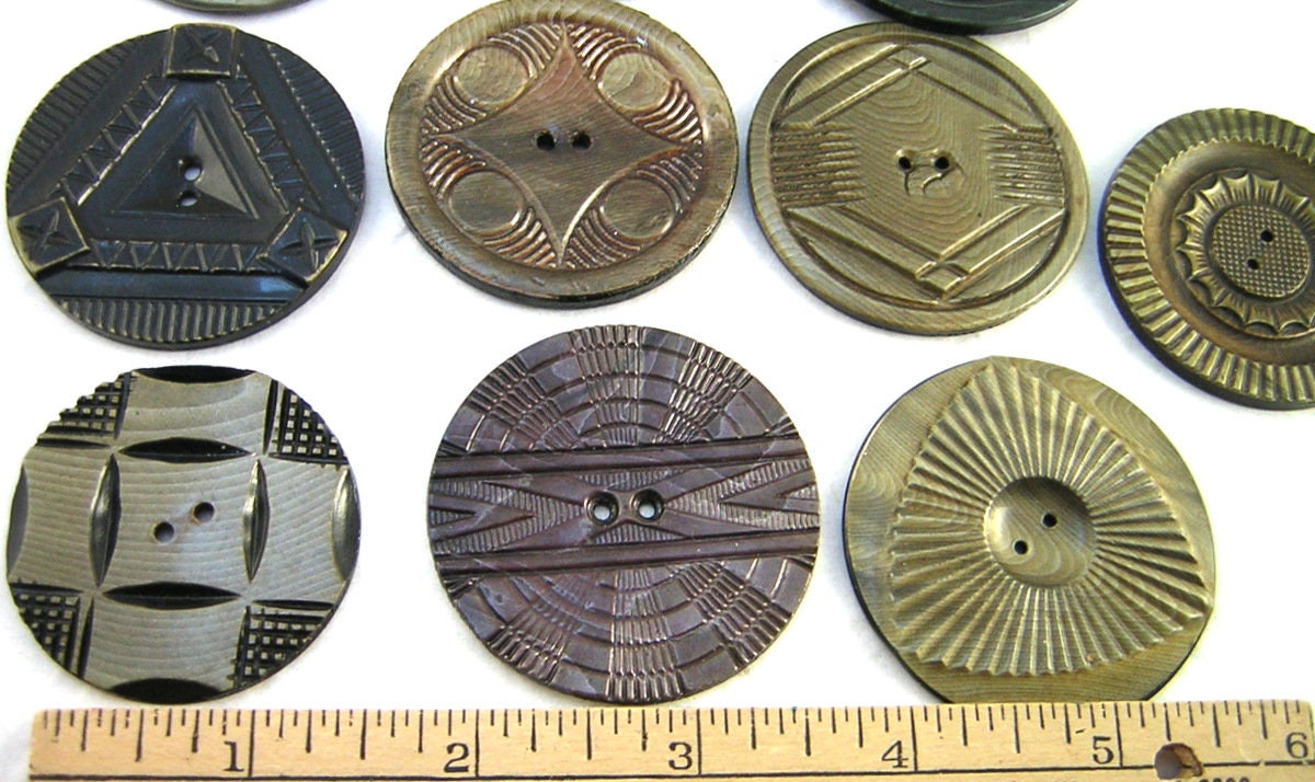 10 Large, Celluloid Wafer Buttons, Art Deco Style, Sew-thru, Funky Coat ...