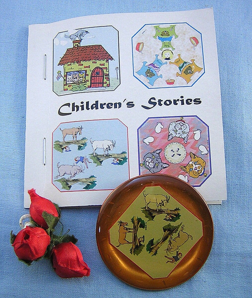 3 Billy Goats Gruff Storybook Button, Studio by Chris Shreve, Copper, Signed Back, Original ...