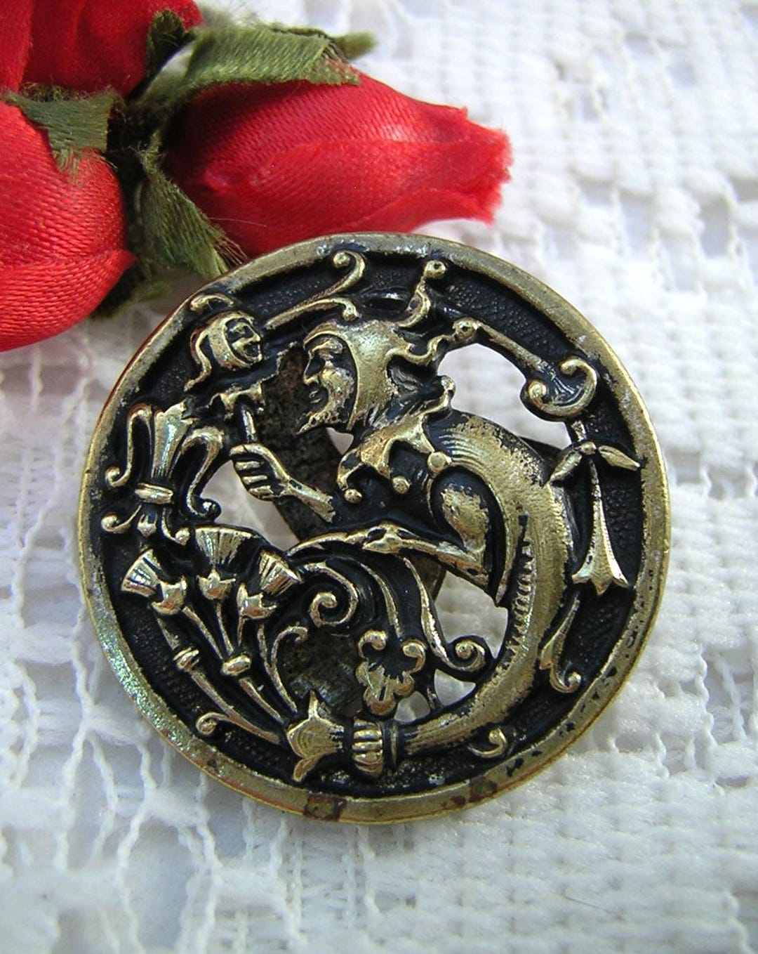 Delightful, Antique, Jester Button, Paris Back, French Design, Jester ...