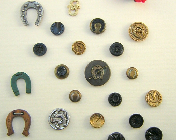 23 Horseshoe Buttons & Trim, Hoof Shoes, Antique to Modern, Black Glass ...