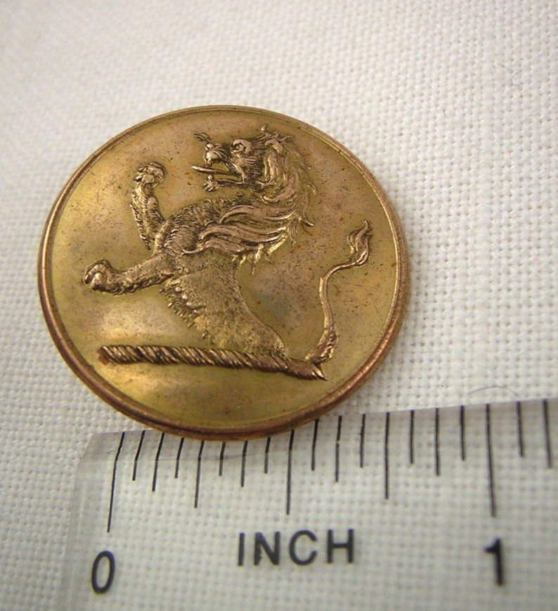Antique Livery BUTTON: Brass Rampant Demi Lion on Torse | Etsy