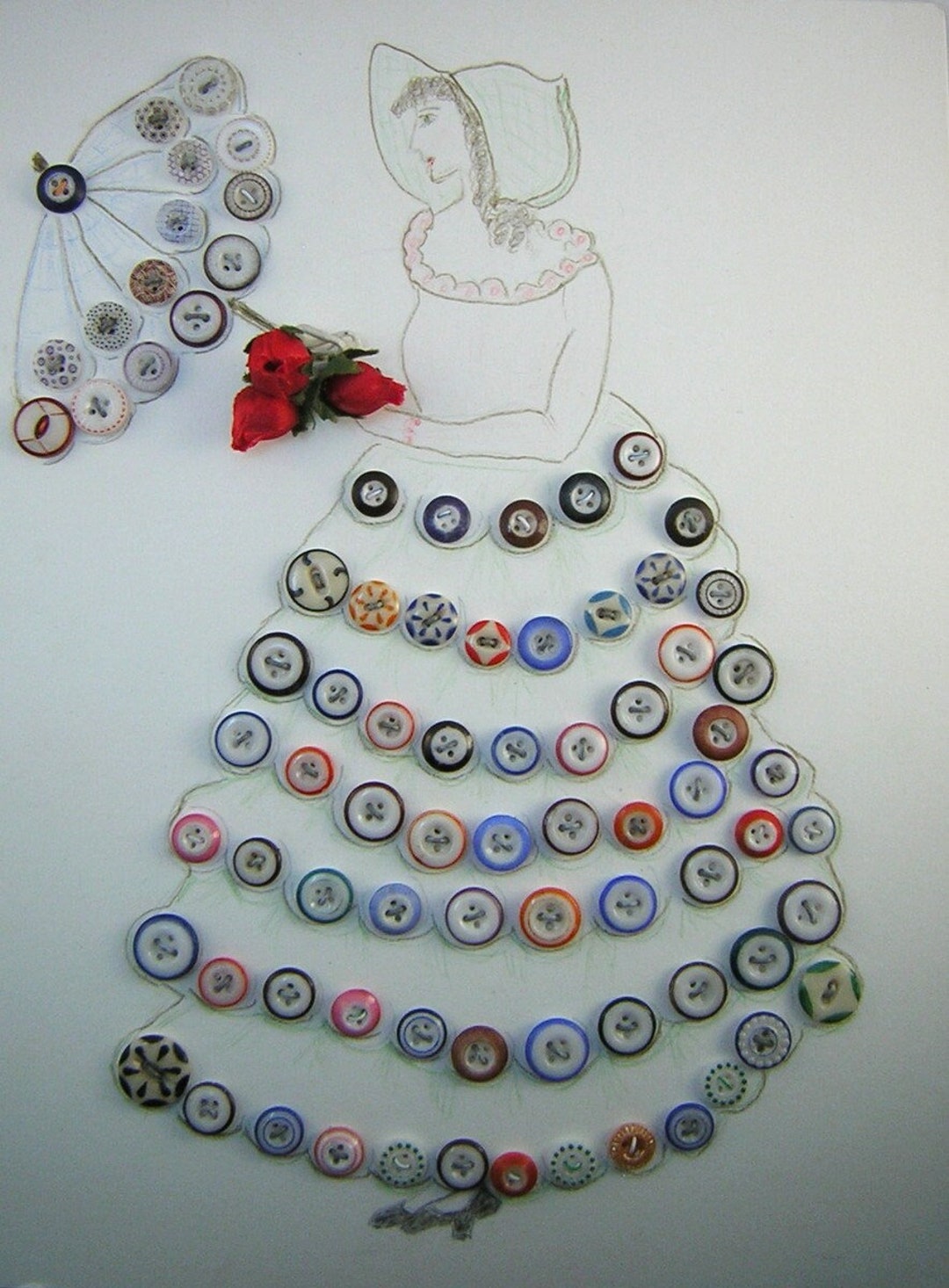 China Button Collection, Folk Art Display Card, Lady With Umbrella, 82 ...