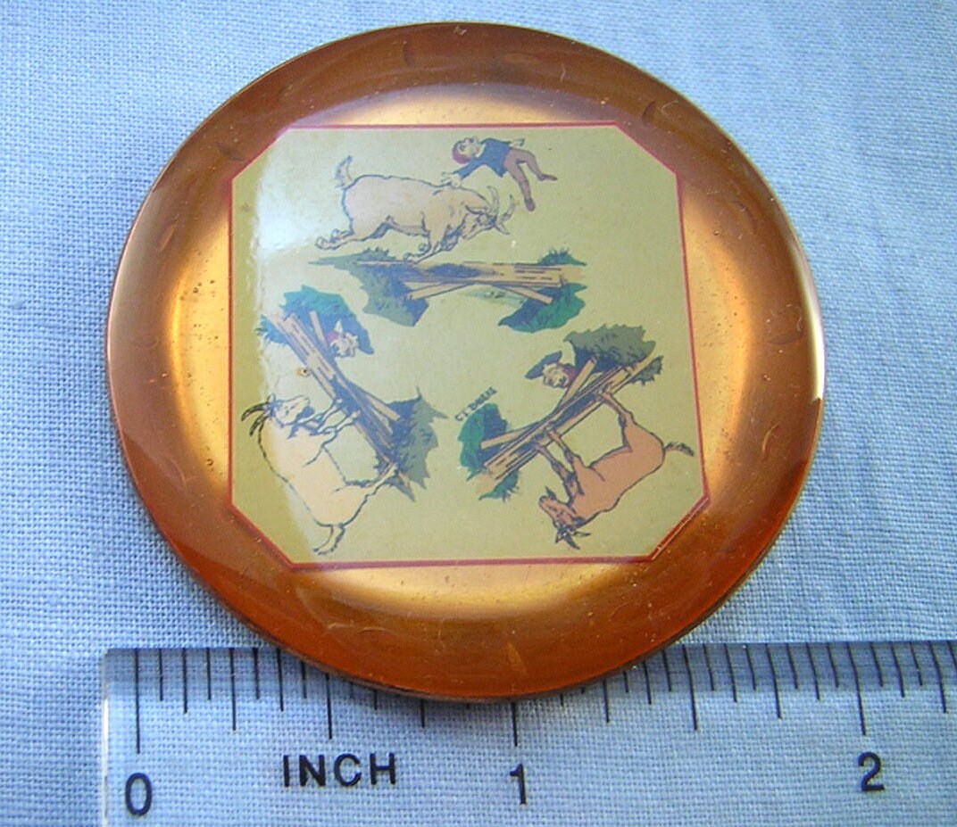 3 Billy Goats Gruff Storybook Button, Studio by Chris Shreve, Copper, Signed Back, Original ...