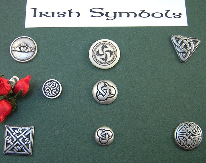 8 Celtic Irish Symbol Buttons, Nicky Epstein White Metal & Porcelain ...