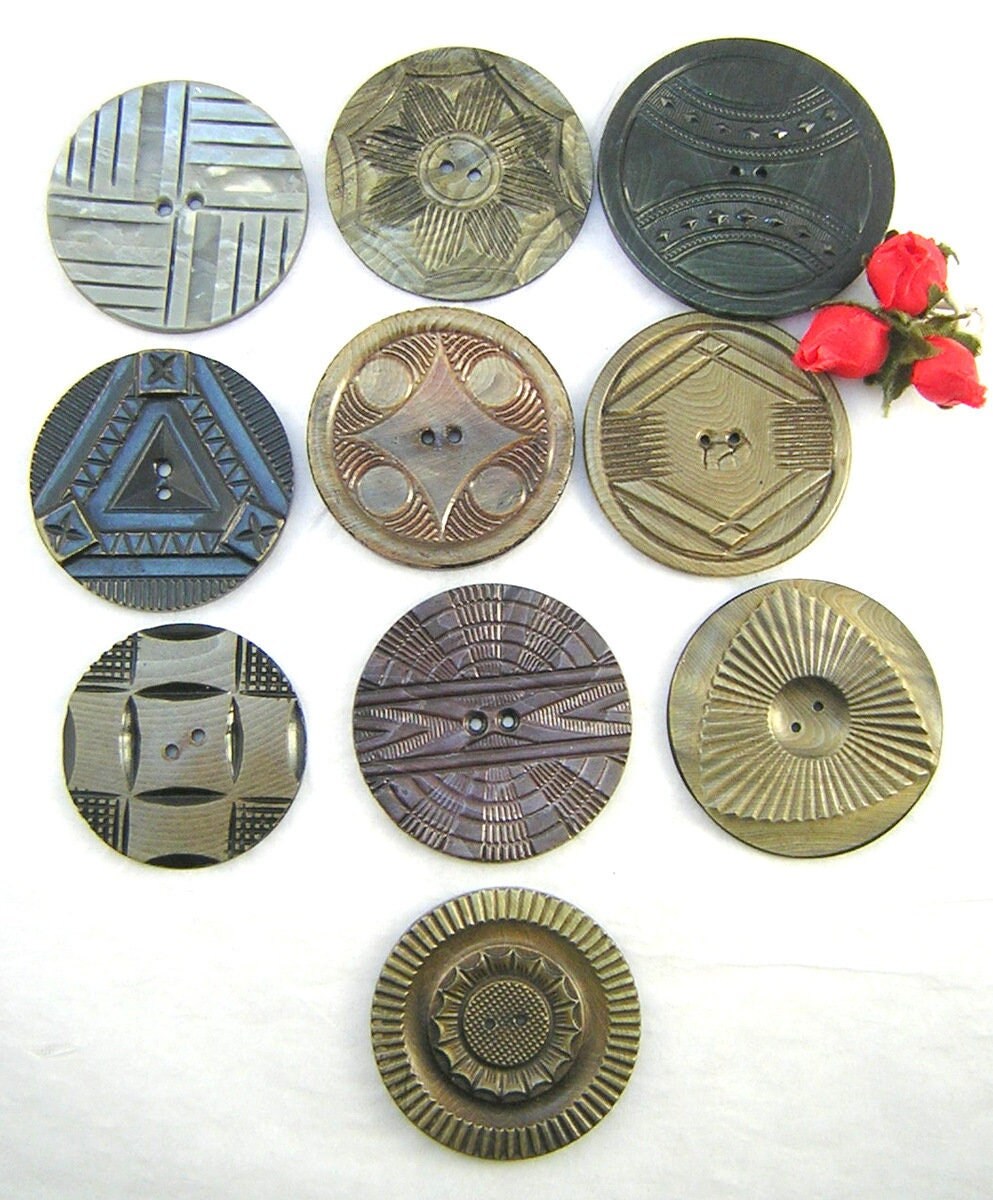 10 Large, Celluloid Wafer Buttons, Art Deco Style, Sew-thru, Funky Coat ...