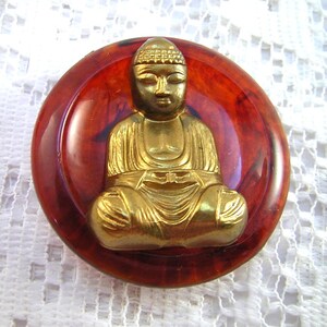 Large, Faux Tortoise Shell Button, Brass Buddha Escutcheon, Vintage ...