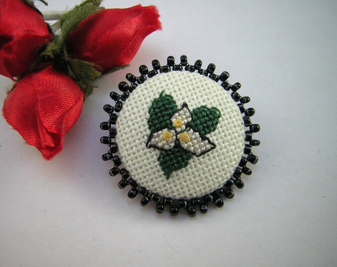 Studio Artist Button, Hand Cross Stitched With Beaded Border, Ontario ...