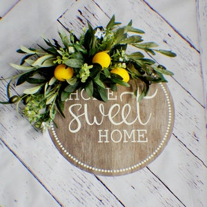 Farmhouse Wreath, Farmhouse Sign, Lemon and Olive Branches Sign, Front ...