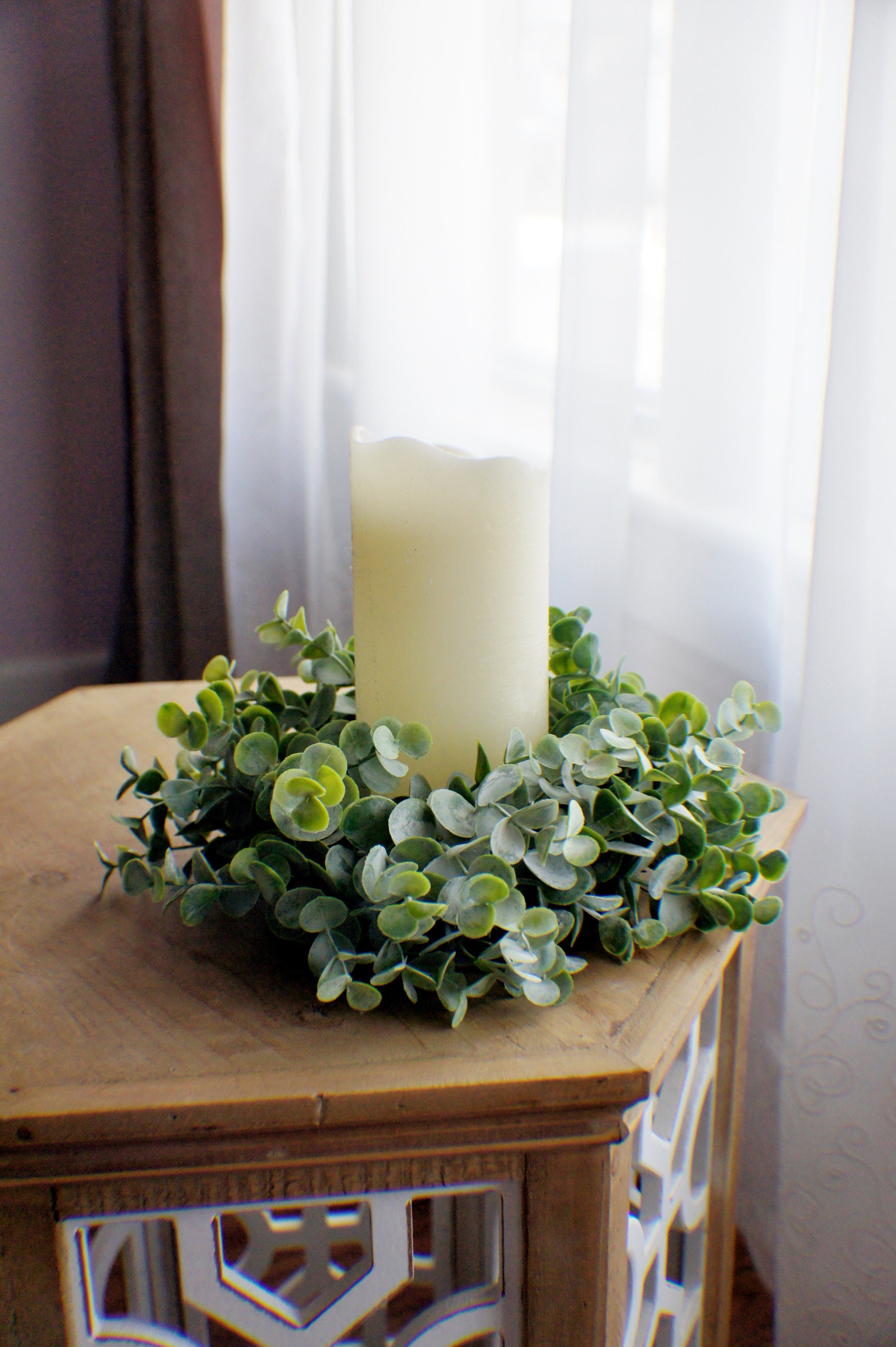 Eucalyptus Farmhouse Candle Ring, Farmhouse Everyday Decoration Small ...