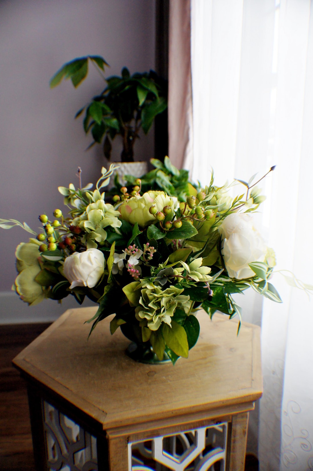 Farmhouse Arrangement, Olive Green and Cream Peonies, Floral ...