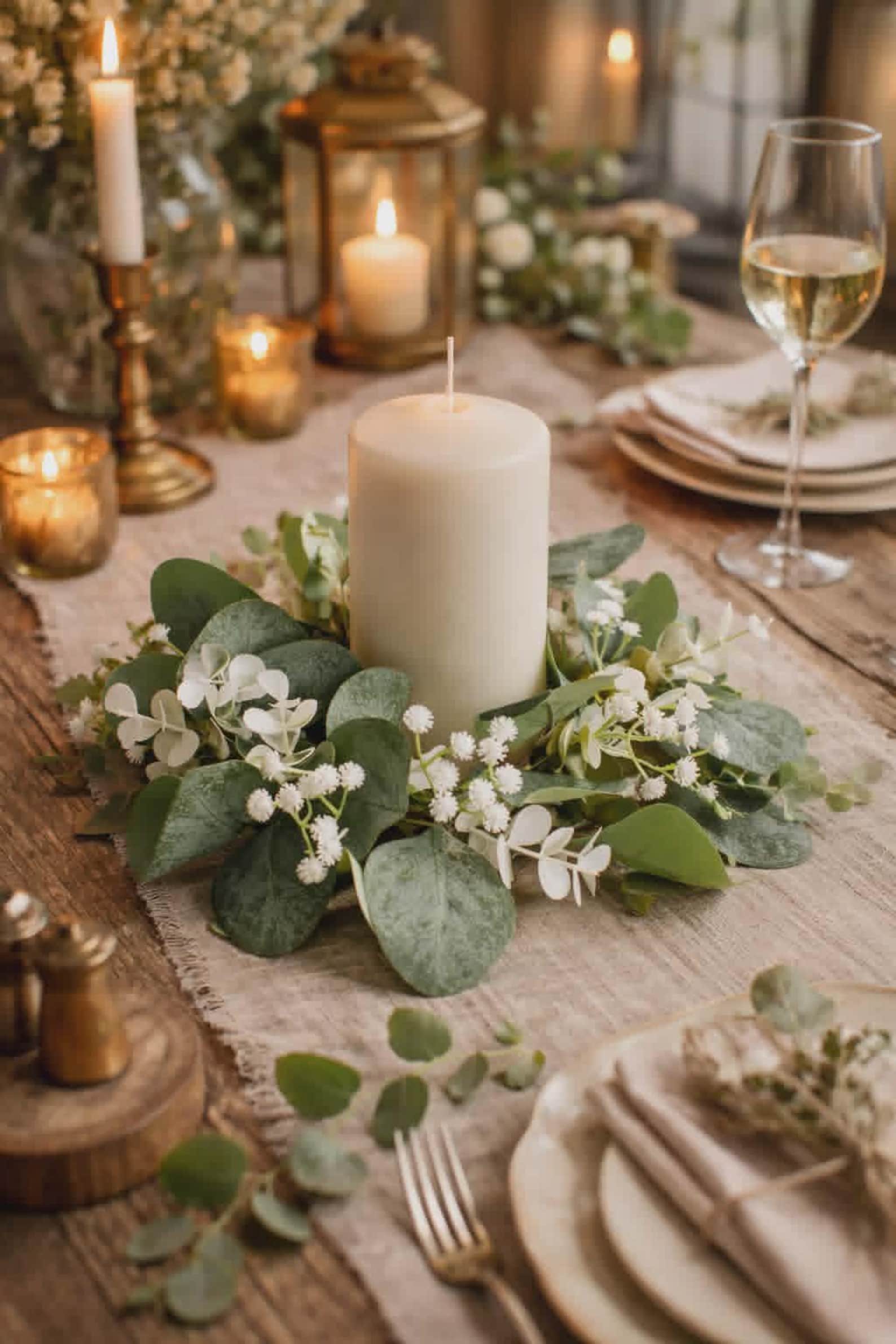 Eucalyptus Farmhouse Candle Ring, Farmhouse Everyday Decoration Small ...