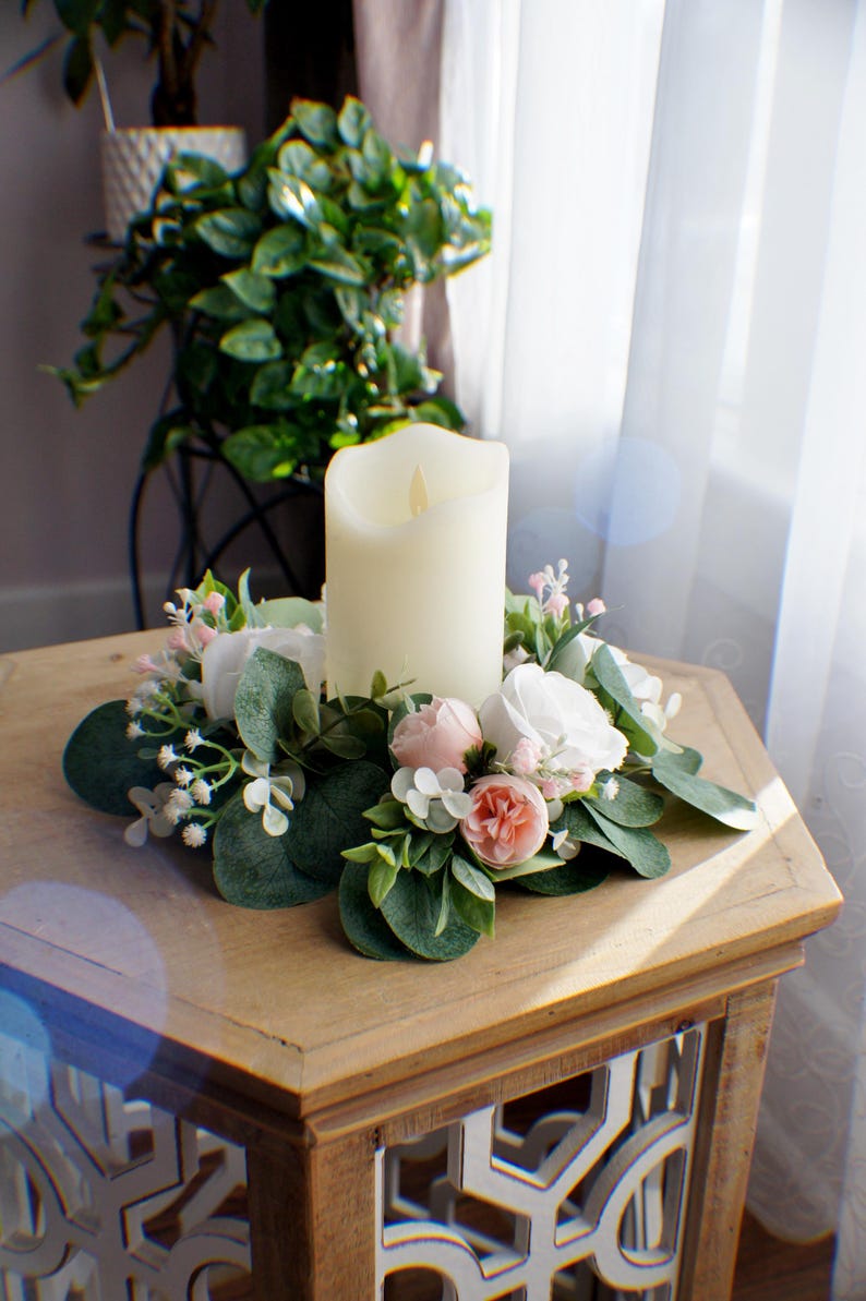 Farmhouse Candle Ring Wedding Decor Easter Decor, Roses, Eucalyptus ...