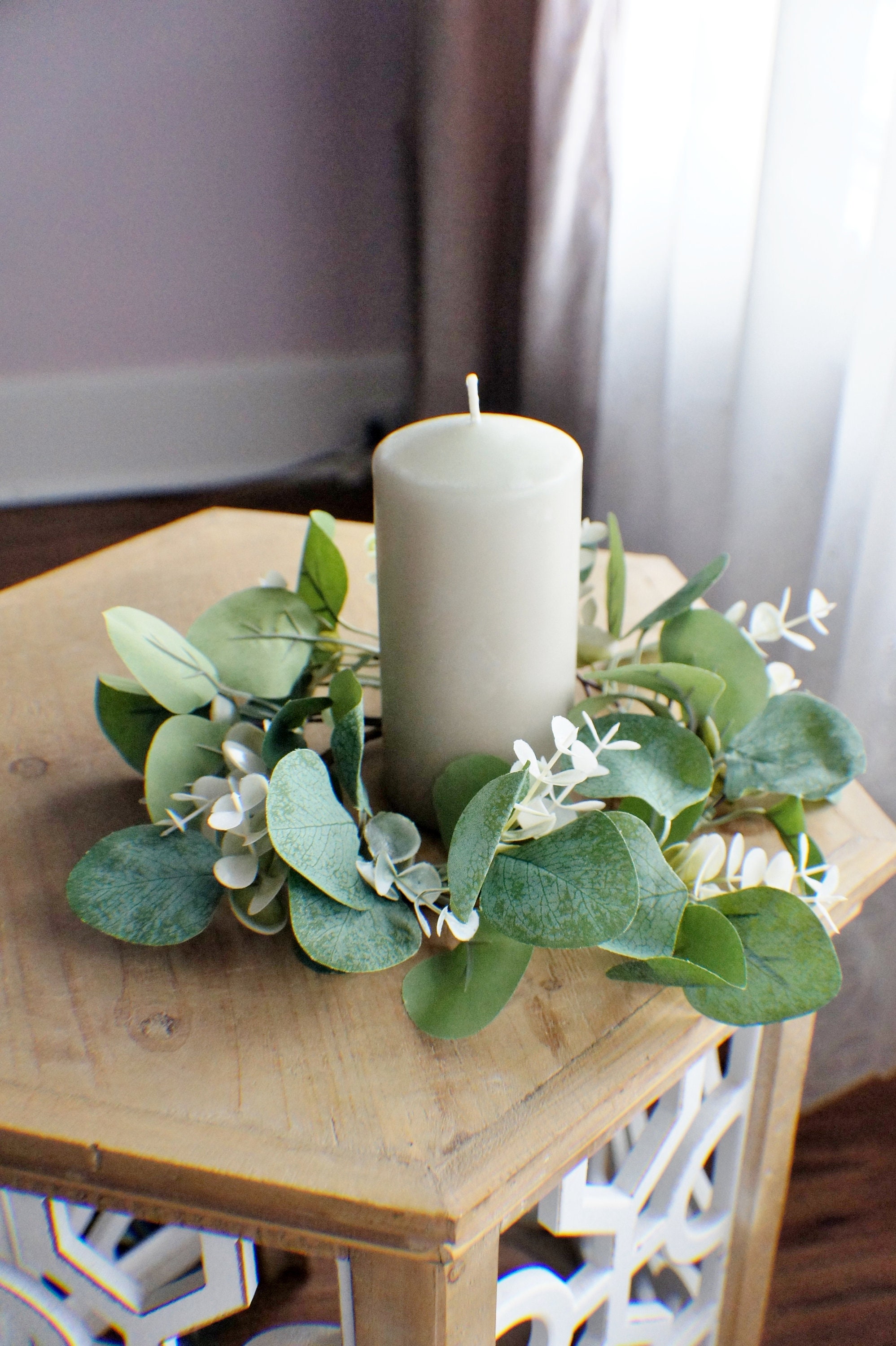 Eucalyptus Farmhouse Candle Ring, Farmhouse Everyday Decoration Small ...