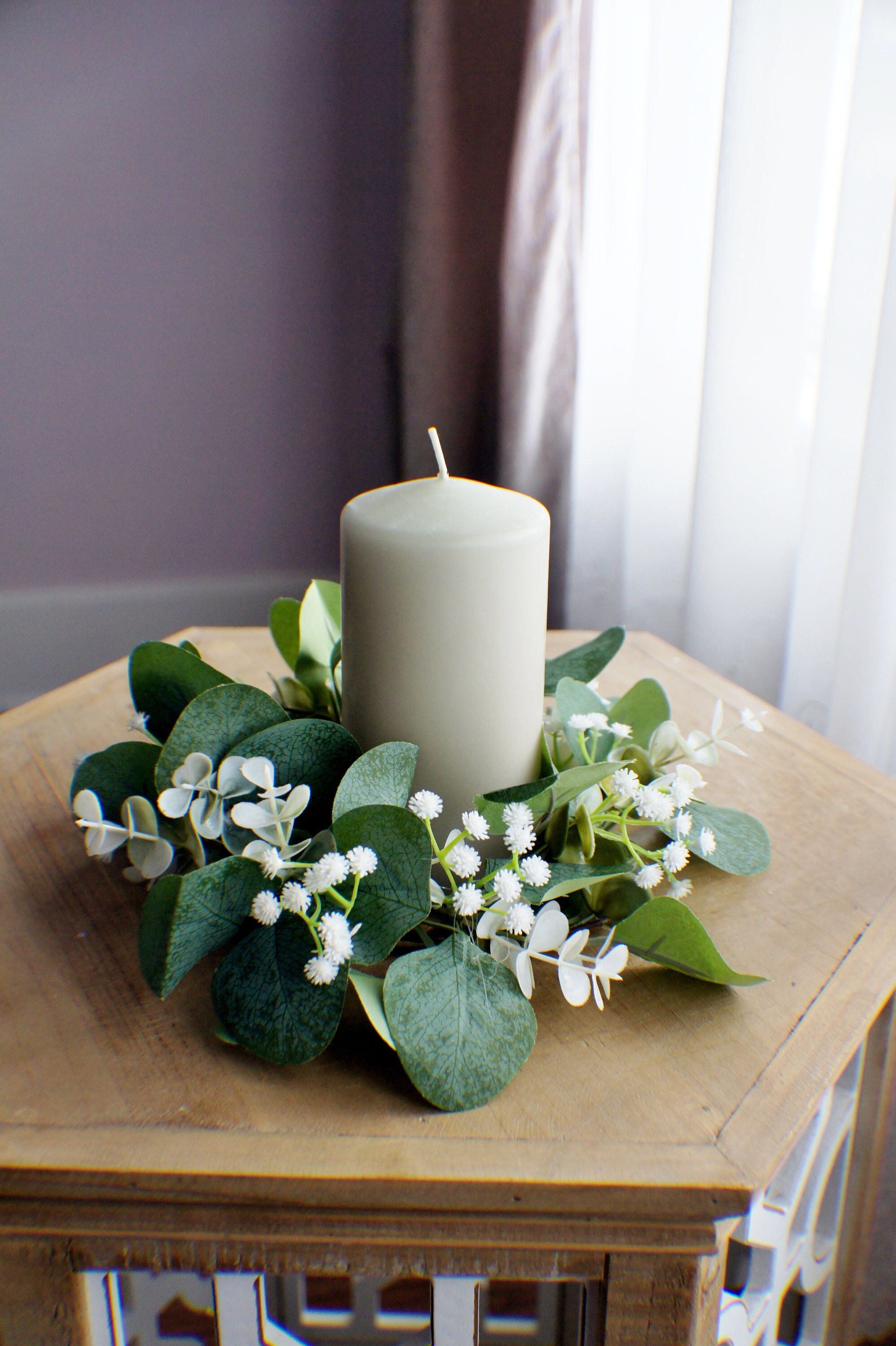 Eucalyptus Farmhouse Candle Ring, Farmhouse Everyday Decoration Small ...