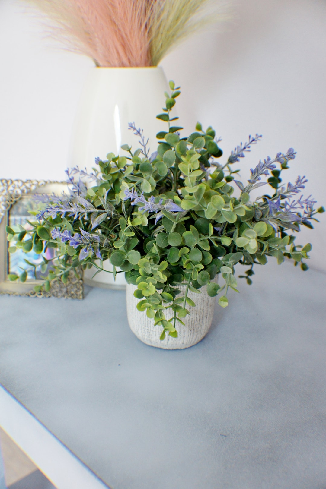 Farmhouse Arrangement, Eucalyptus Lavender Floral Arrangement With Real ...