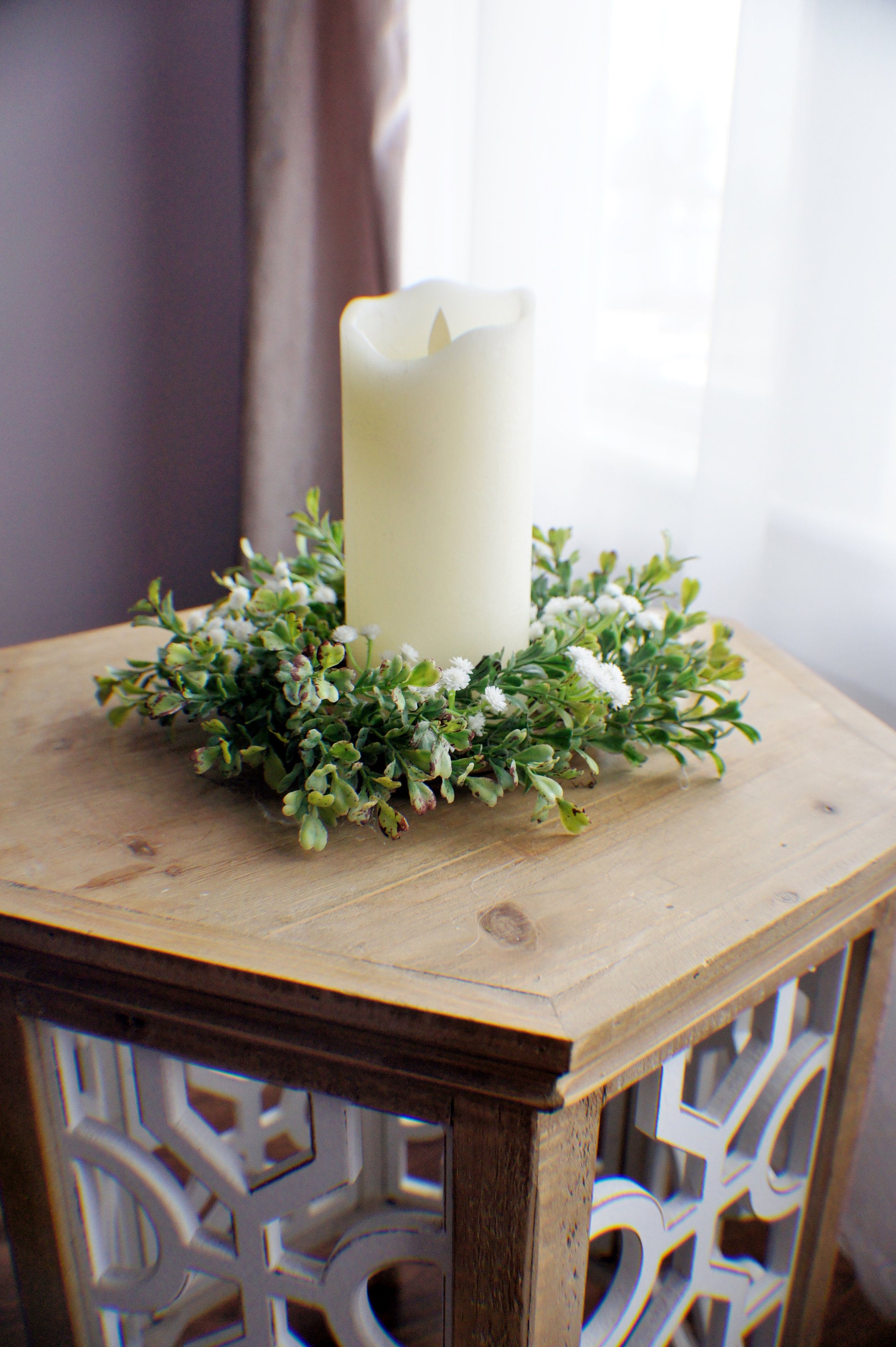 Farmhouse Candle Ring Boxwood and Baby's Breath, Spring or Summer ...