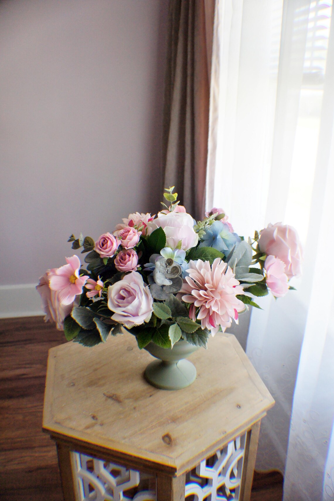 Farmhouse Ranunculus & Lavender Arrangement: White Ceramic Vase - Etsy