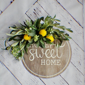 Farmhouse Wreath, Farmhouse Sign, Lemon and Olive Branches Sign, Front ...