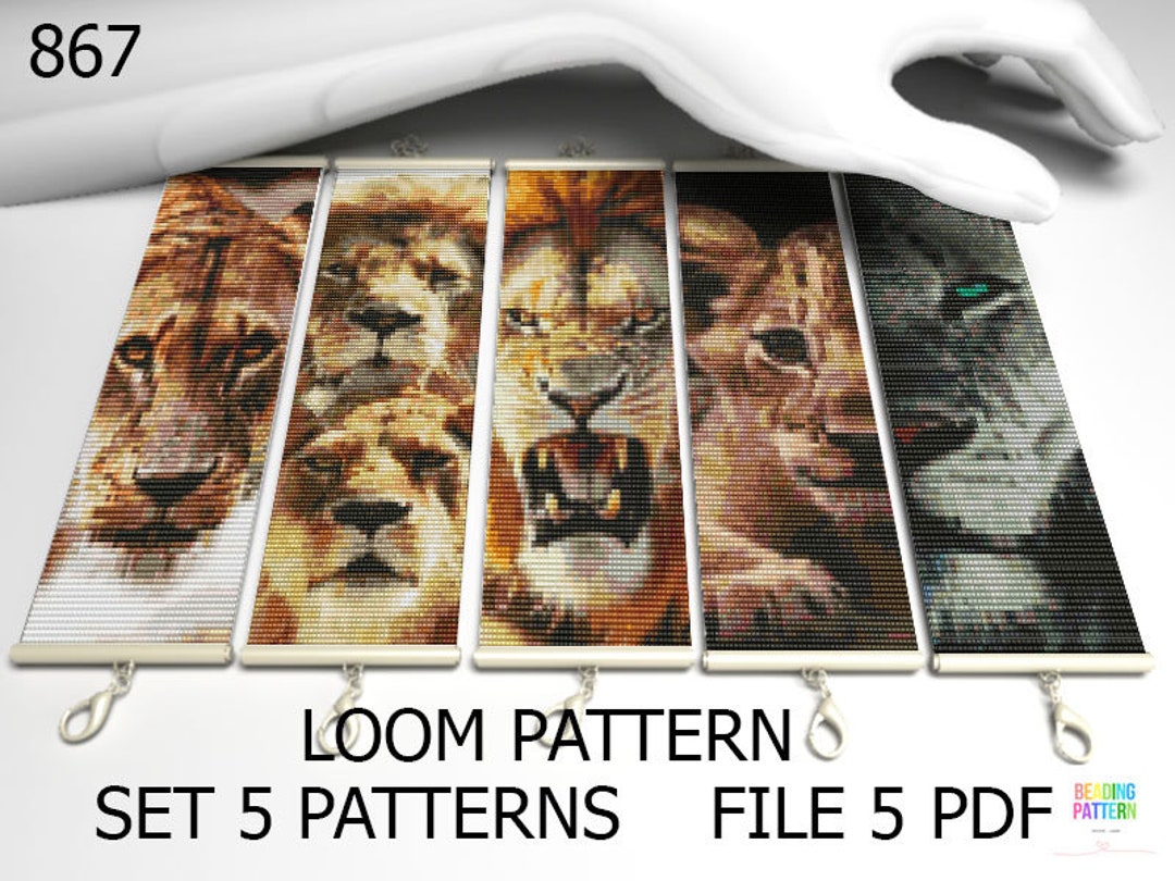 Animals Lions Loom Patterns Bead Bracelet or Bookmarks, Miyuki Delicas ...
