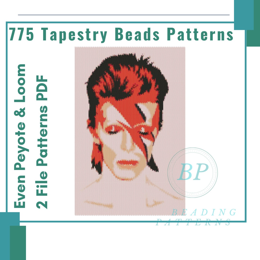 David Bowie Bead Patterns Tapestry Banner Even Peyote and Loom Stitch, Miyuki Delicas 2 File Pds ...