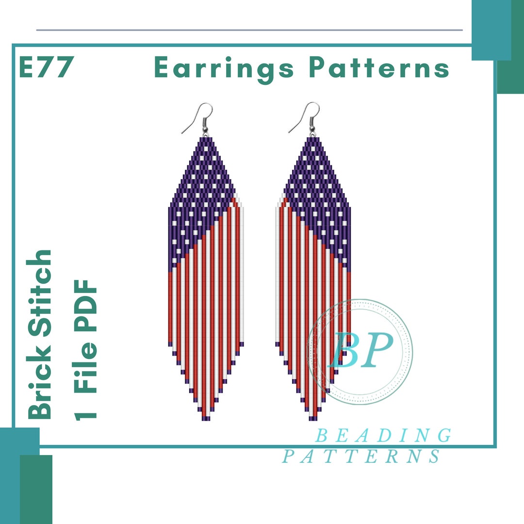 USA Flag Fringe Earring Brick Patterns, Brick Stitch Earrings Designs ...