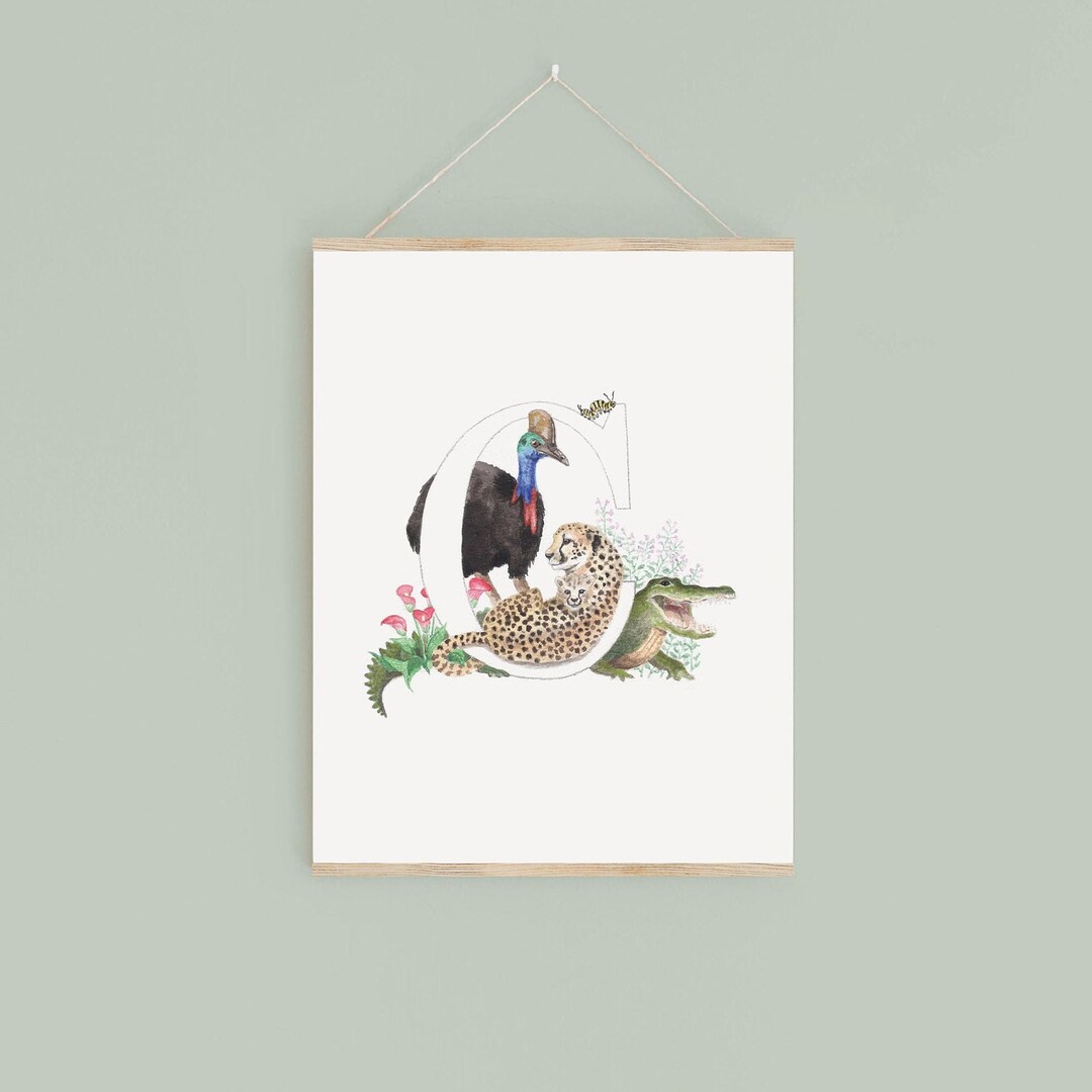 Letter C Digital Print, Watercolor Plants and Animals With Initial ...