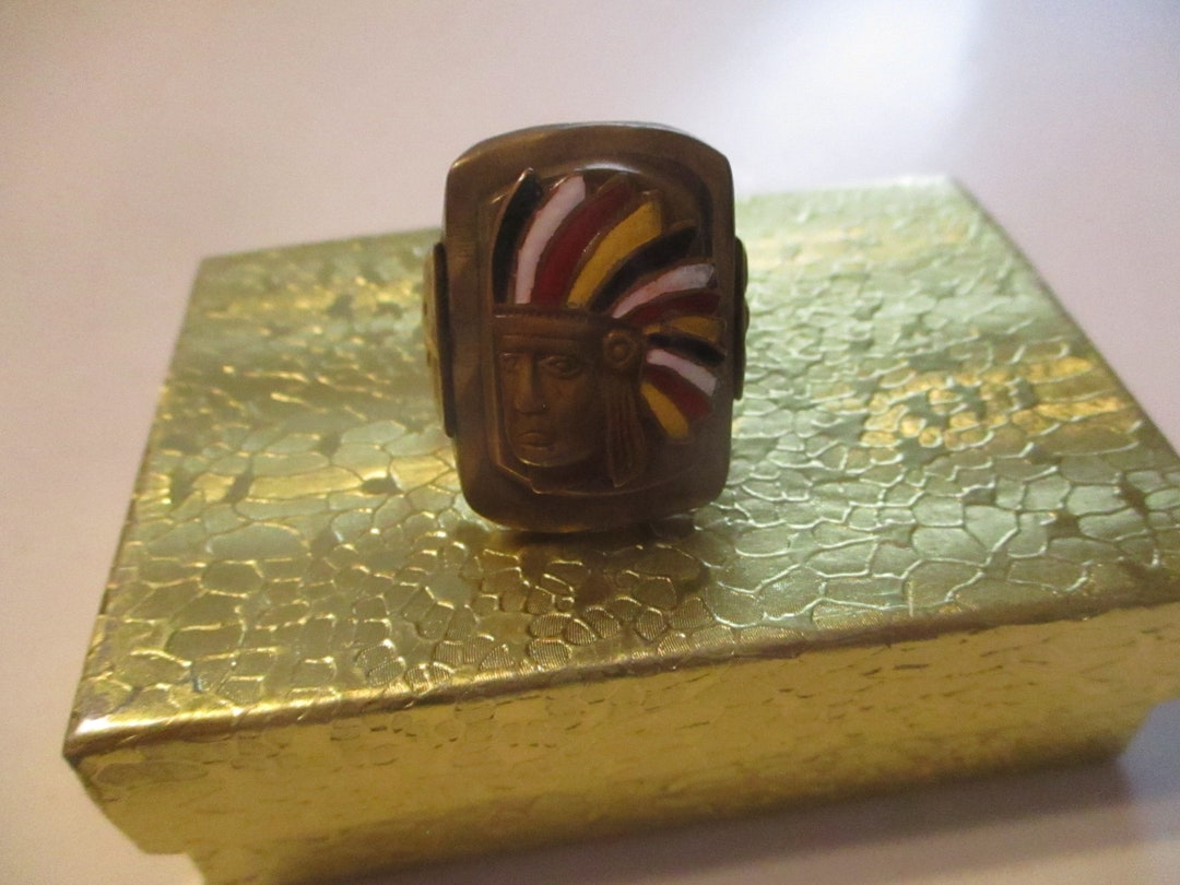 1930s to 1950s Mexico Biker Copper, Bronze, Brass and Enamel Ring. US ...