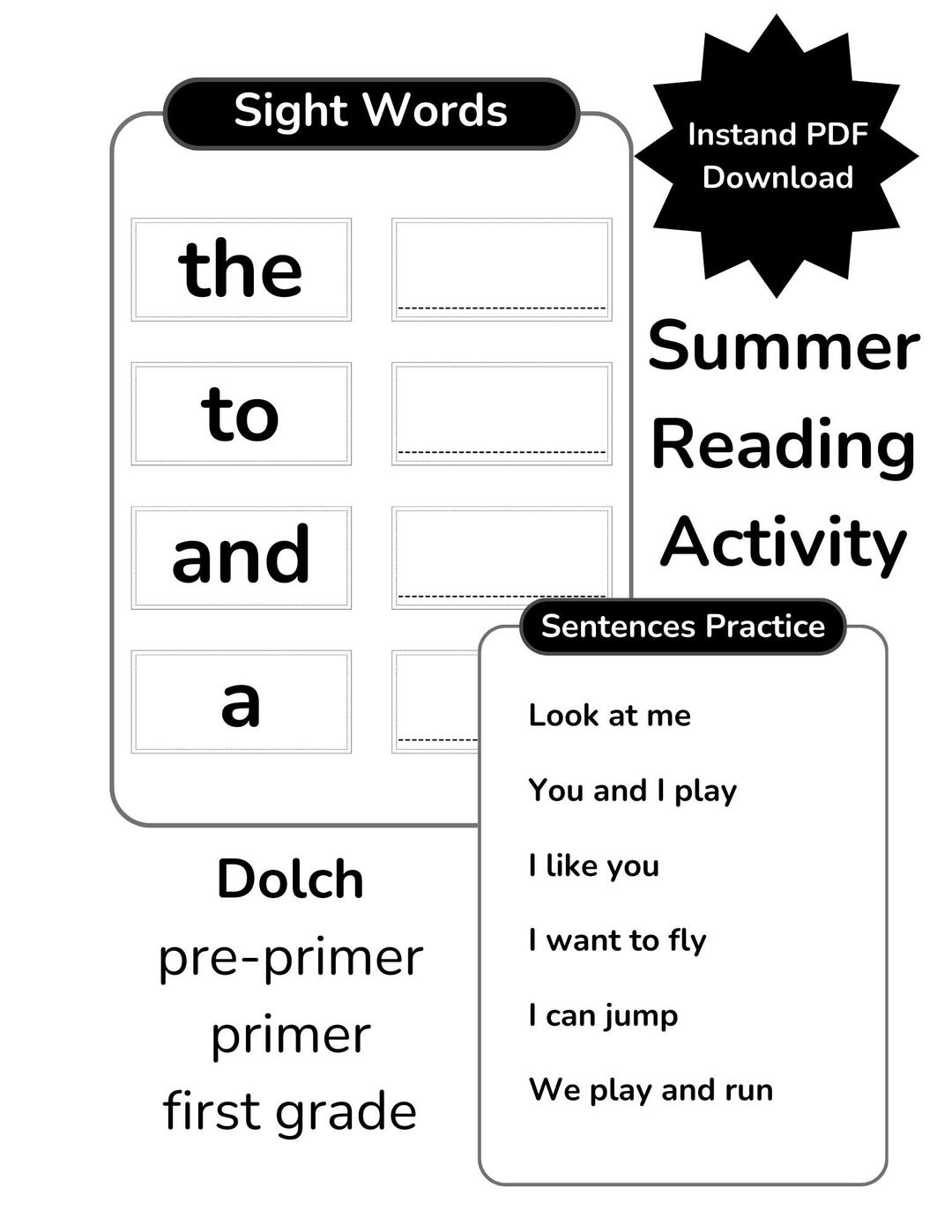 Sight Words & Simple Sentences Practice Worksheets | Preschool,kinder ...