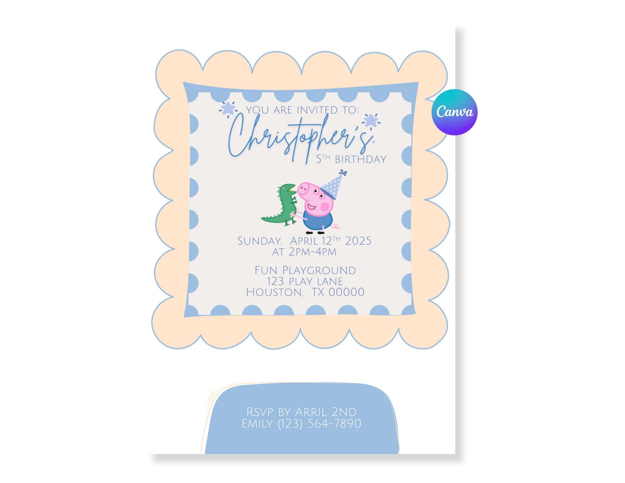 Invitación de cumpleaños de Peppa Pig y George / Plantilla editable de ...