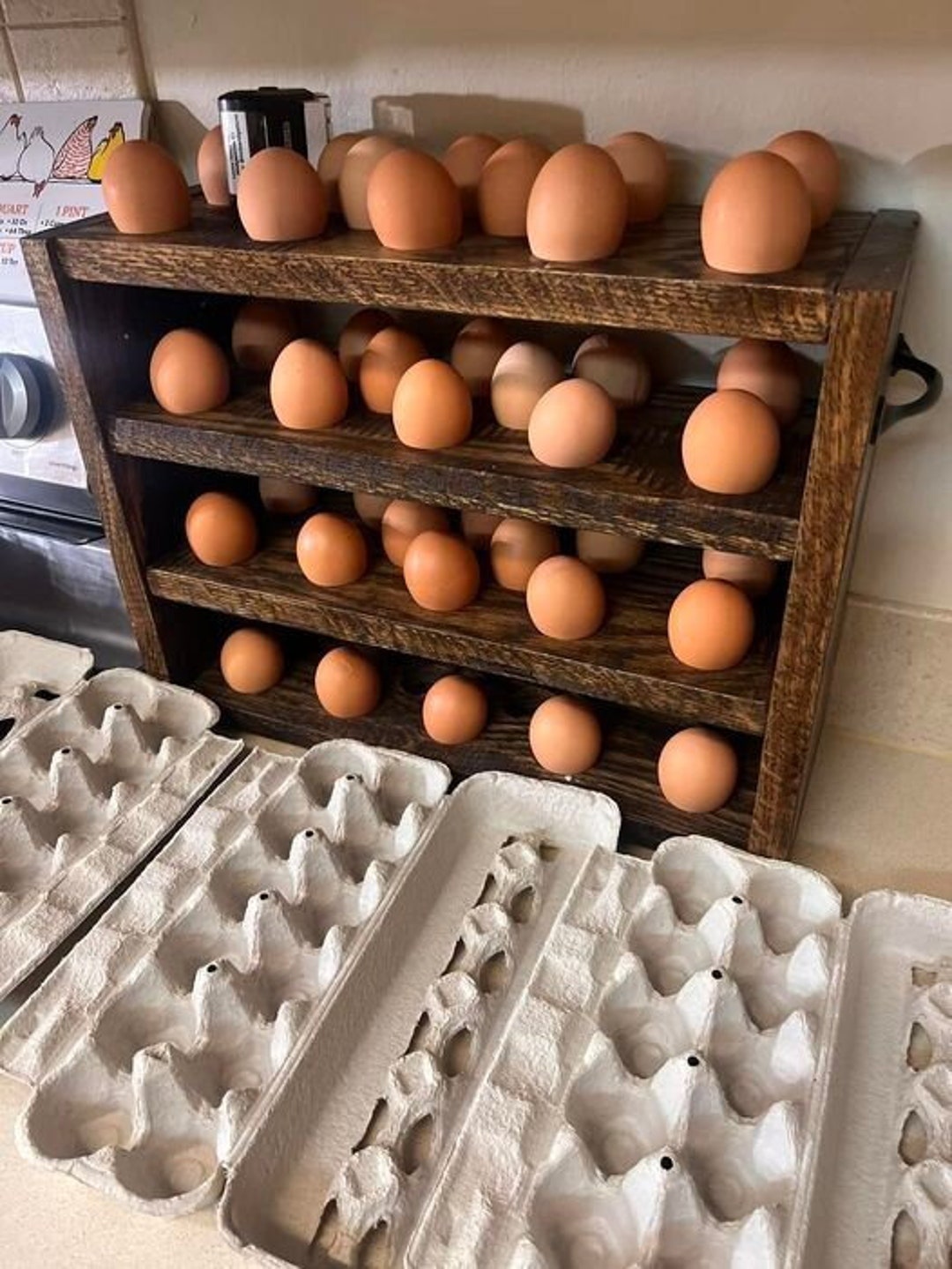 Handcrafted Wood Egg Rack: Rustic Charm for Organized Egg Storage. Egg ...