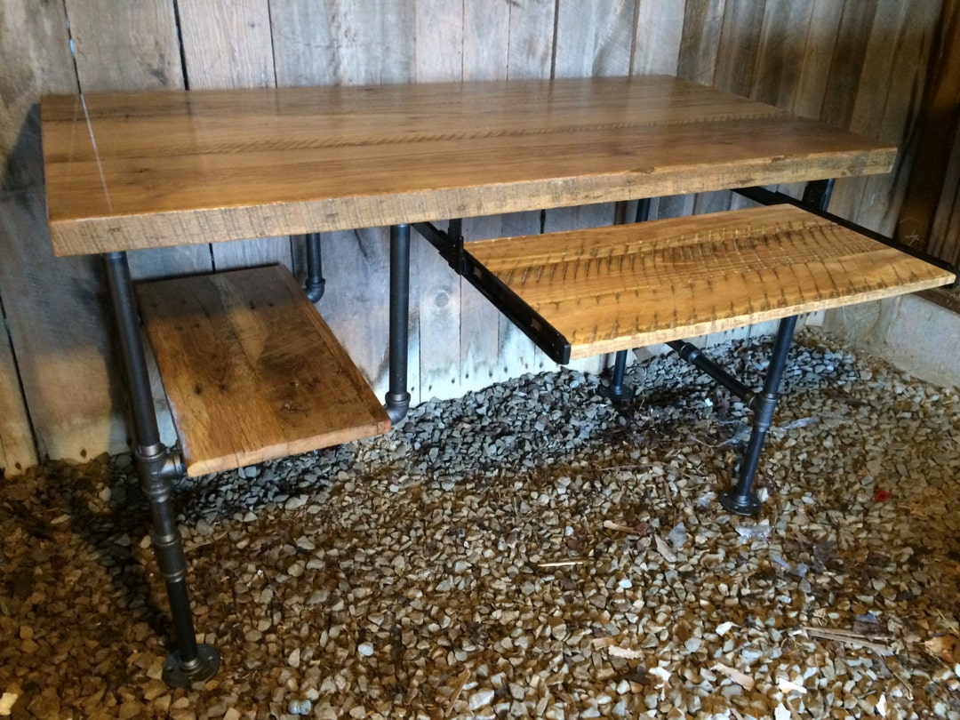 Computer Desk, Reclaimed Wood Table, Rustic Barnwood Table. Keyboard ...