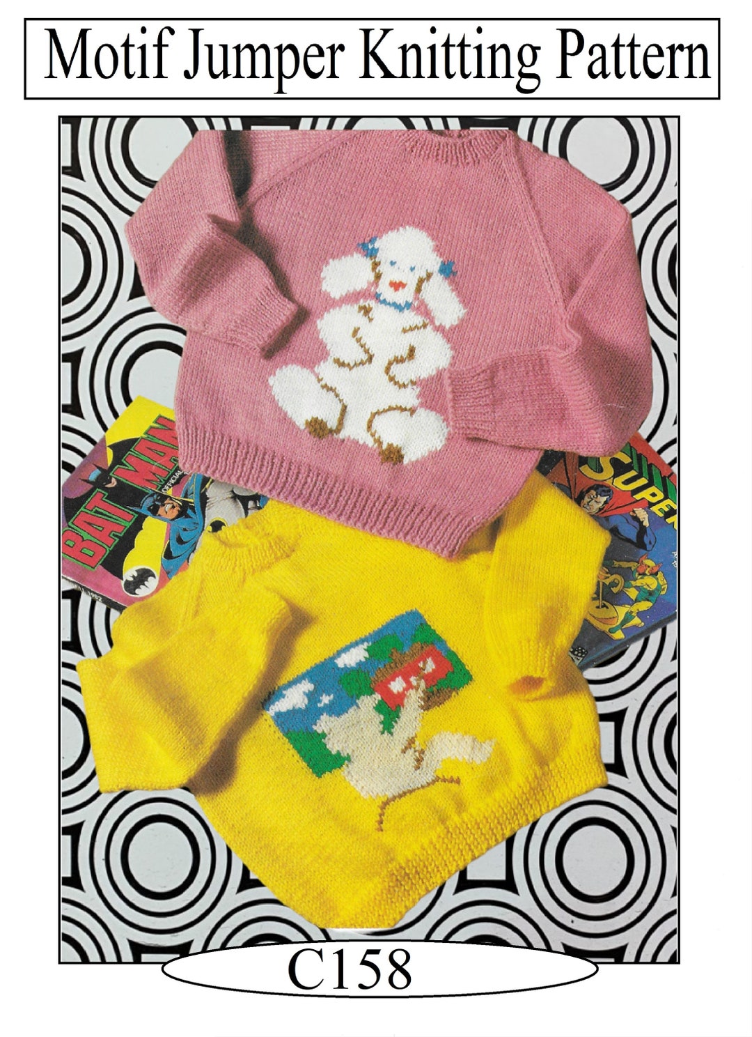 Instant Download - PDF- Beautiful Bear & Poodle Motif Jumper Knitting ...