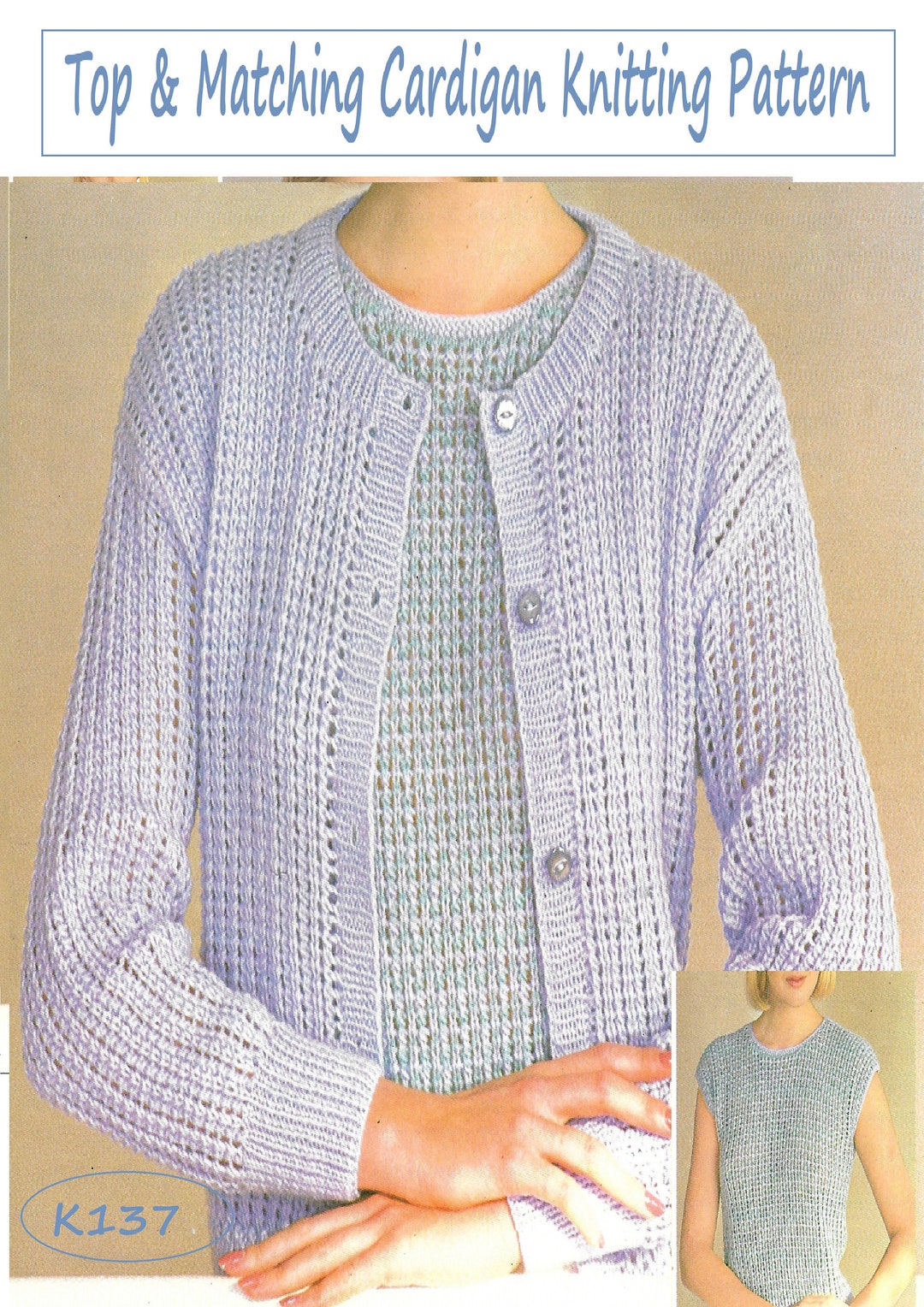 Vintage Top & Cardigan Knitting Pattern: DK Yarn (PDF Pattern) K137 - Etsy