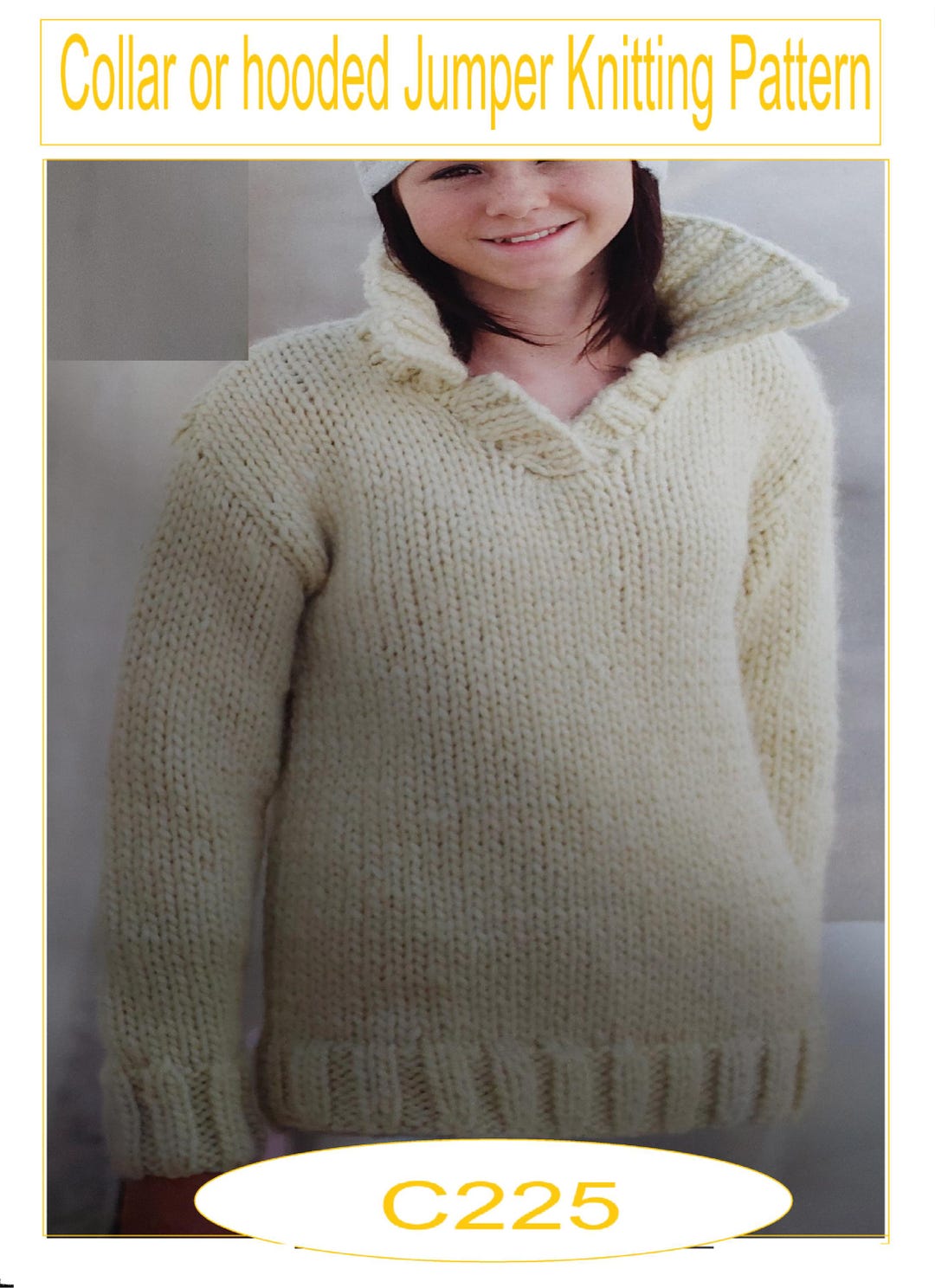 Super Chunky Jumper Knitting Pattern: Collared or Hooded (instant ...