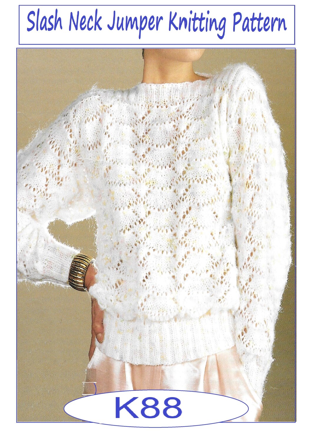Ladies Beautiful Slash Neck Jumper Sweater Knitting Pattern Chest Sizes ...