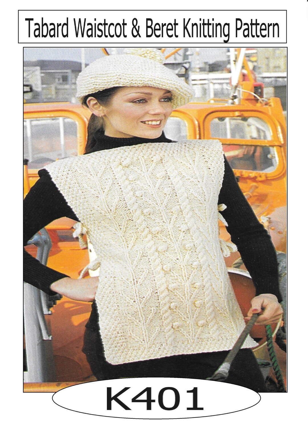 Instant Download - PDF- Beautiful Tabard Waistcoat & Beret Knitting ...