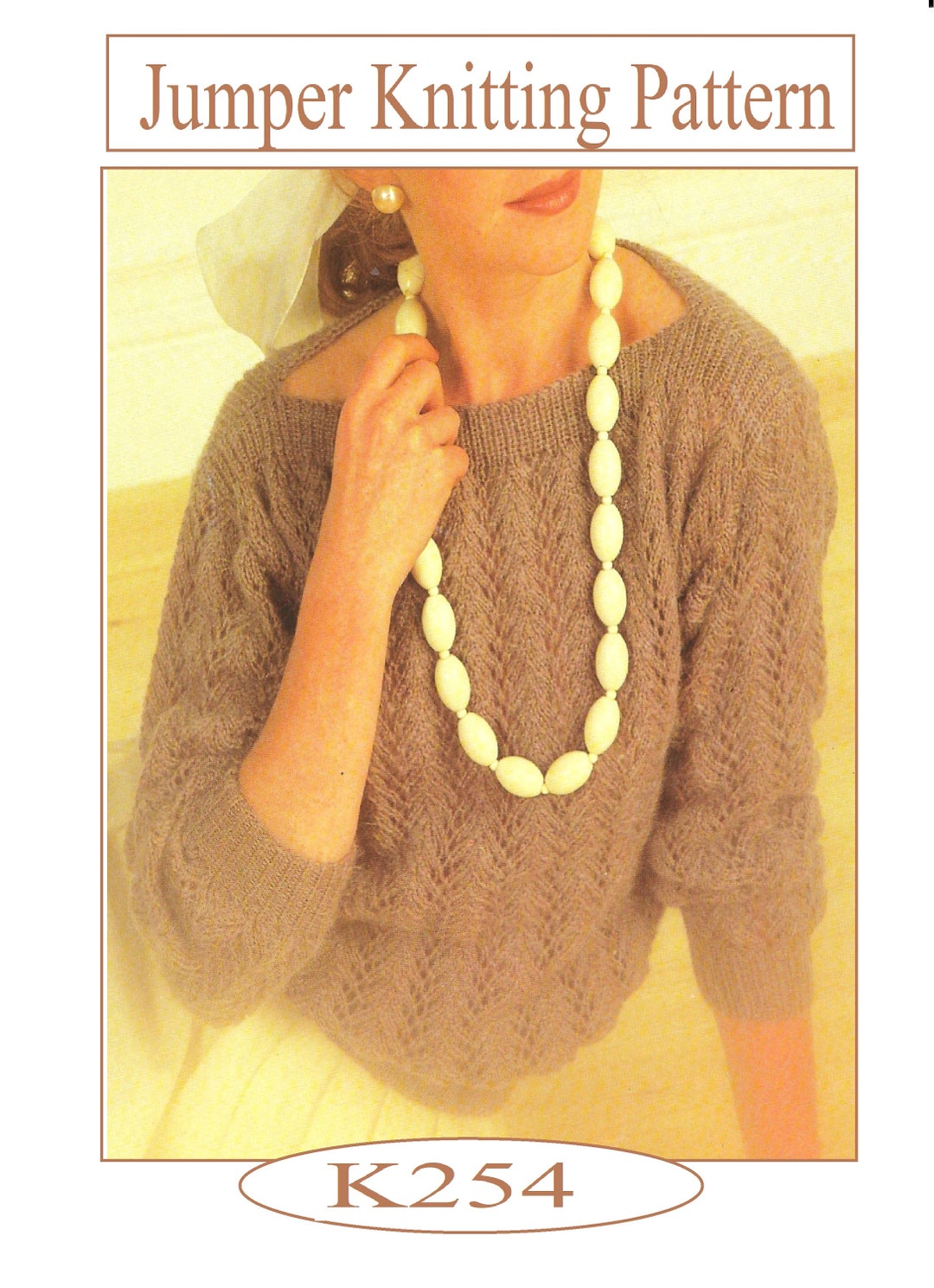 Instant Download PDF Beautiful Slash Neck Jumper Knitting Pattern K254 ...