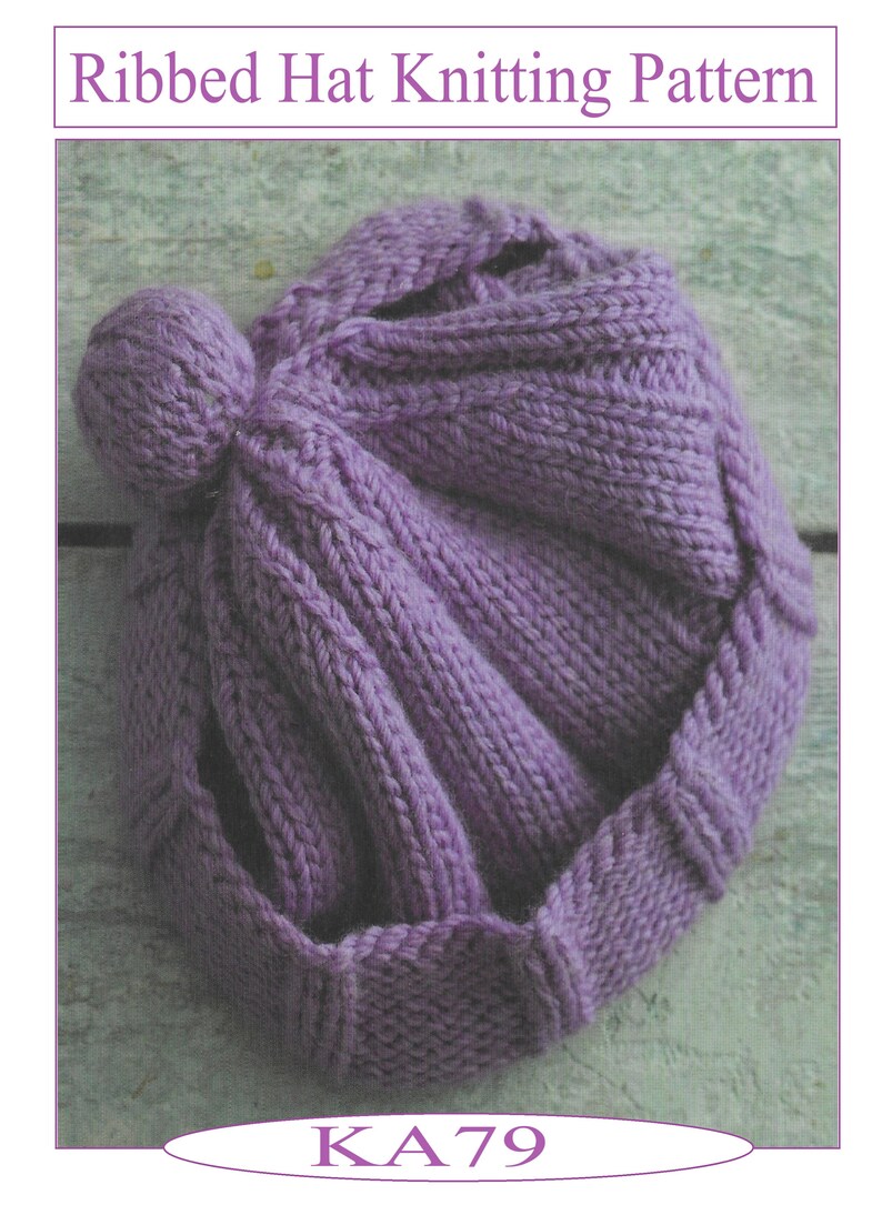 Ribbed Bobble Hat Knitting Pattern: Chunky Yarn (instant PDF Download ...