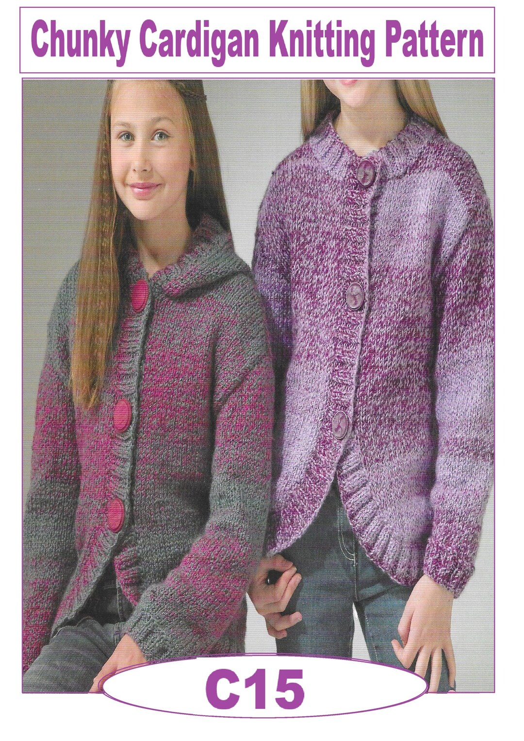 Girls/teens Chunky Cardigan Jacket Knitting Pattern Chest 24 up to 34 ...