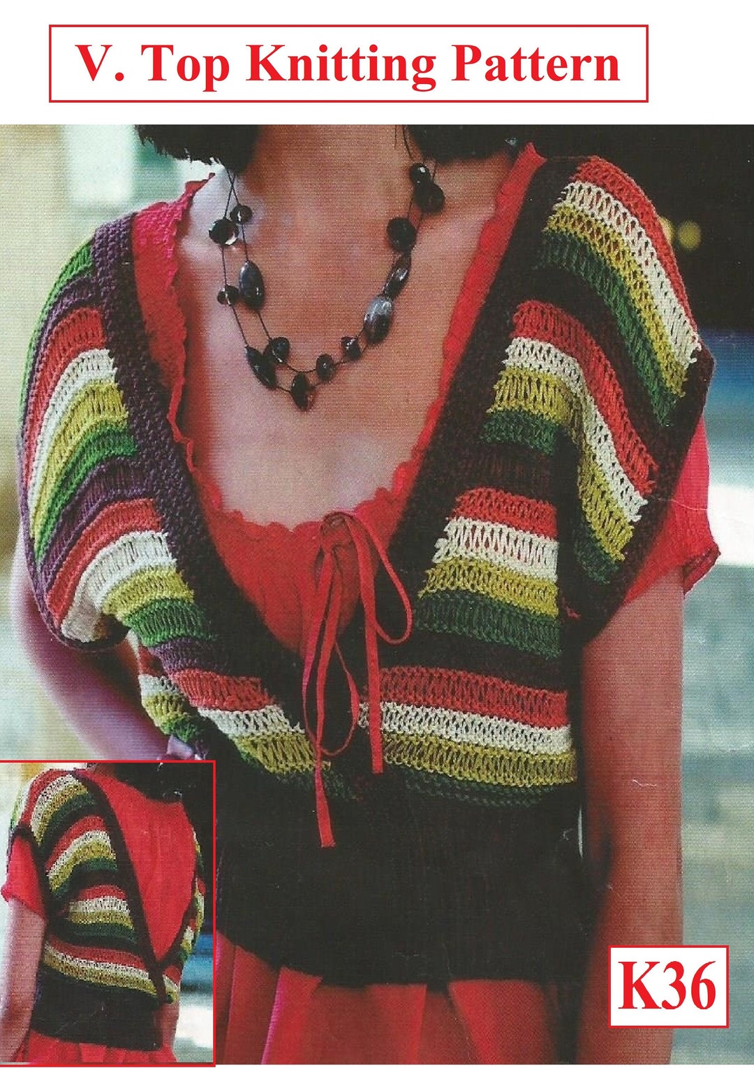 Ladies Stripe Crossover Top Knitting Pattern PDF Download (K36) - Etsy