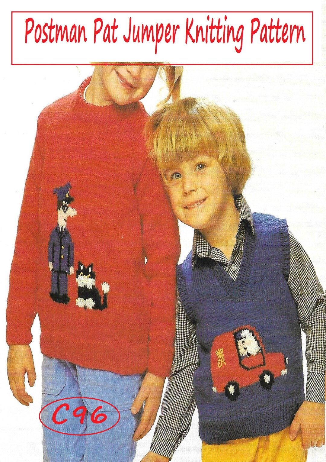 Postman Pat Jumper & Slipover Knitting Pattern (PDF Pattern) C96 - Etsy