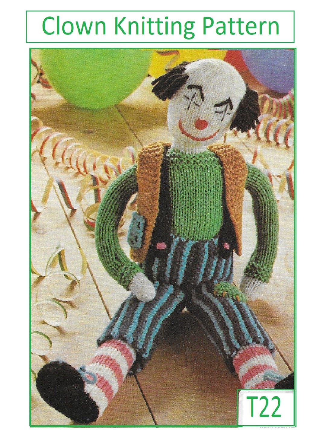 Instant Download - PDF- Beautiful Clown Knitting Pattern (T22) - Etsy