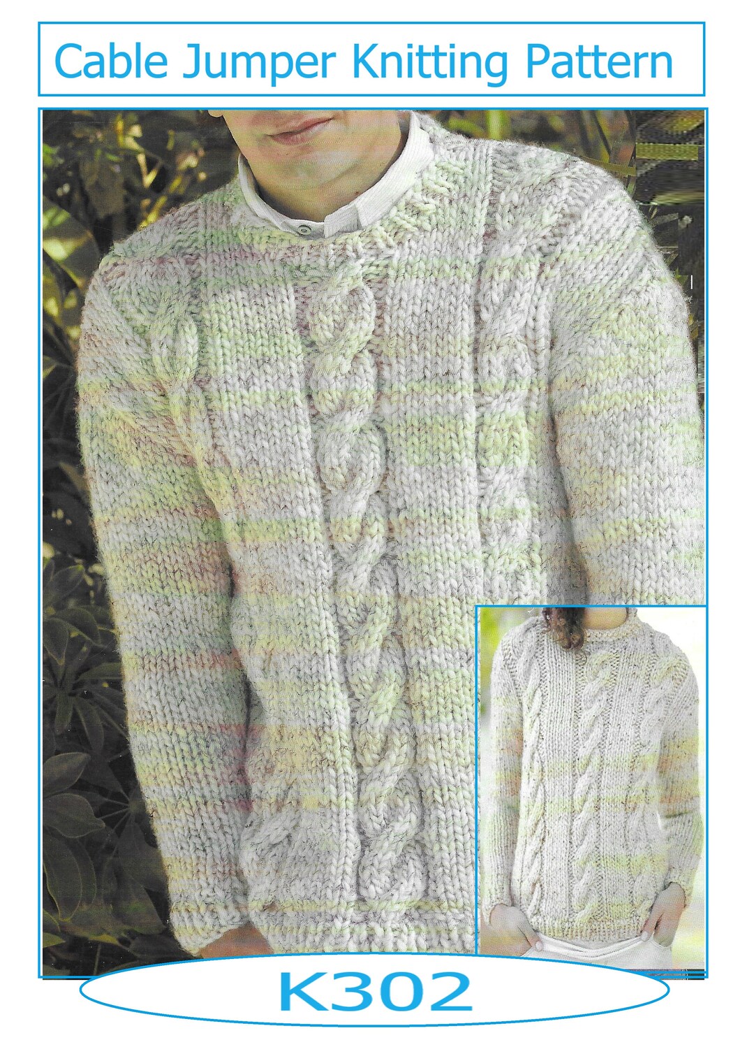 Instant Download - PDF- Beautiful Cable Jumper Knitting Pattern (K302 ...